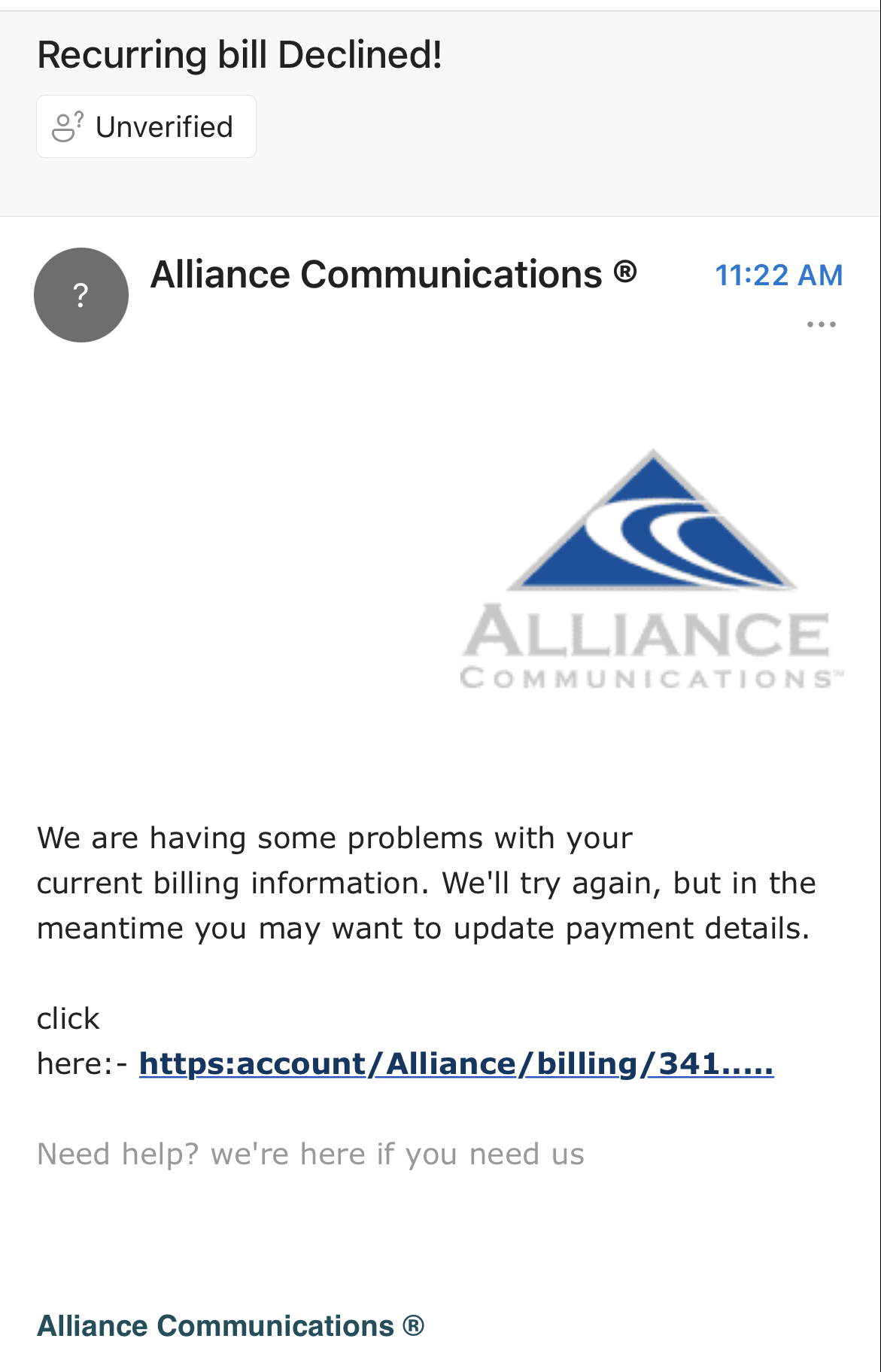 Beware of phishing emails - Alliance Communications